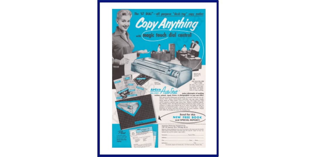 APECO Dial-a-matic Auto-stat Photocopier Original 1957 Vintage Print ...