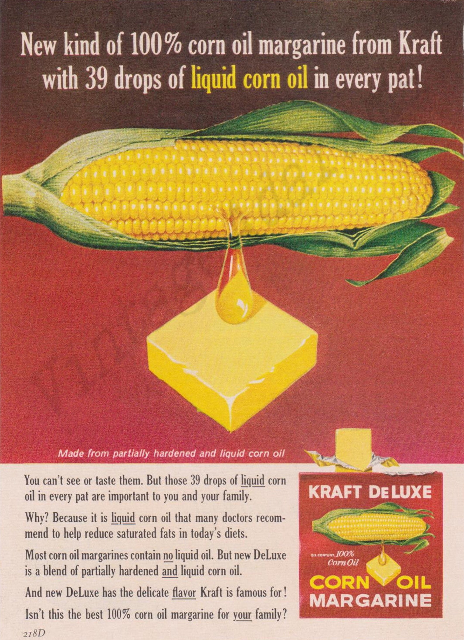 KRAFT Deluxe CORN OIL Margarine Original 1962 Vintage Color Print ...