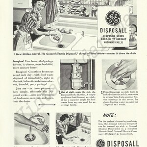 GE GARBAGE DISPOSAL Original 1948 Vintage Black & White Print ...