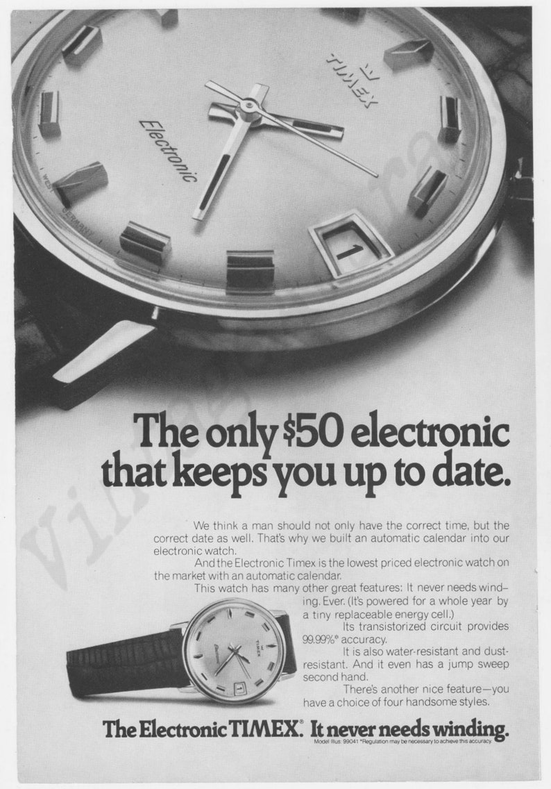 TIMEX WATCH Original 1970 Vintage Black & White Print Advertisement the ...