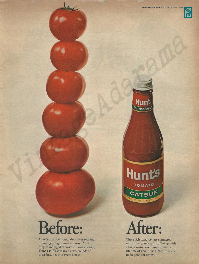 HUNT'S TOMATO CATSUP Original 1967 Vintage Extra Large Color Print ...