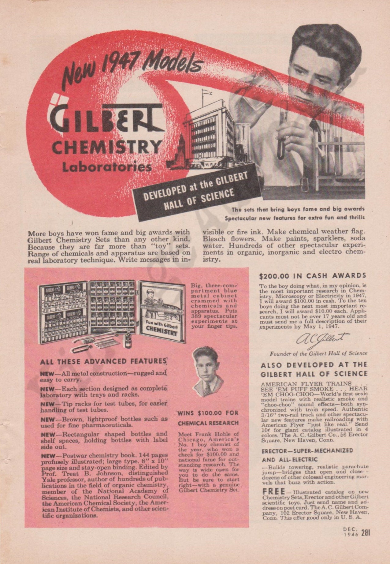 GILBERT CHEMISTRY SET Original 1946 Vintage Print Advertisement - "new ...