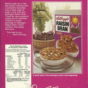 KELLOGG'S RAISIN BRAN Breakfast Cereal Original 1973 Vintage Color ...