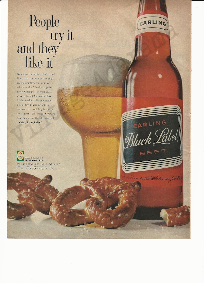 CARLING BLACK LABEL Beer Original 1961 Vintage Extra Large Color Print ...