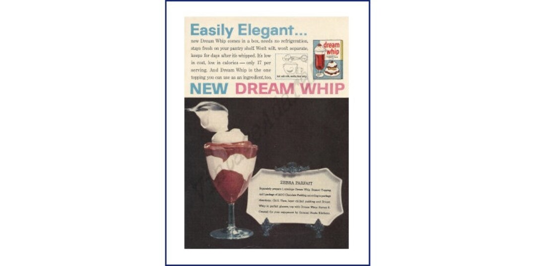 DREAM WHIP Dessert Topping Mix Original 1960 Vintage Color Print ...