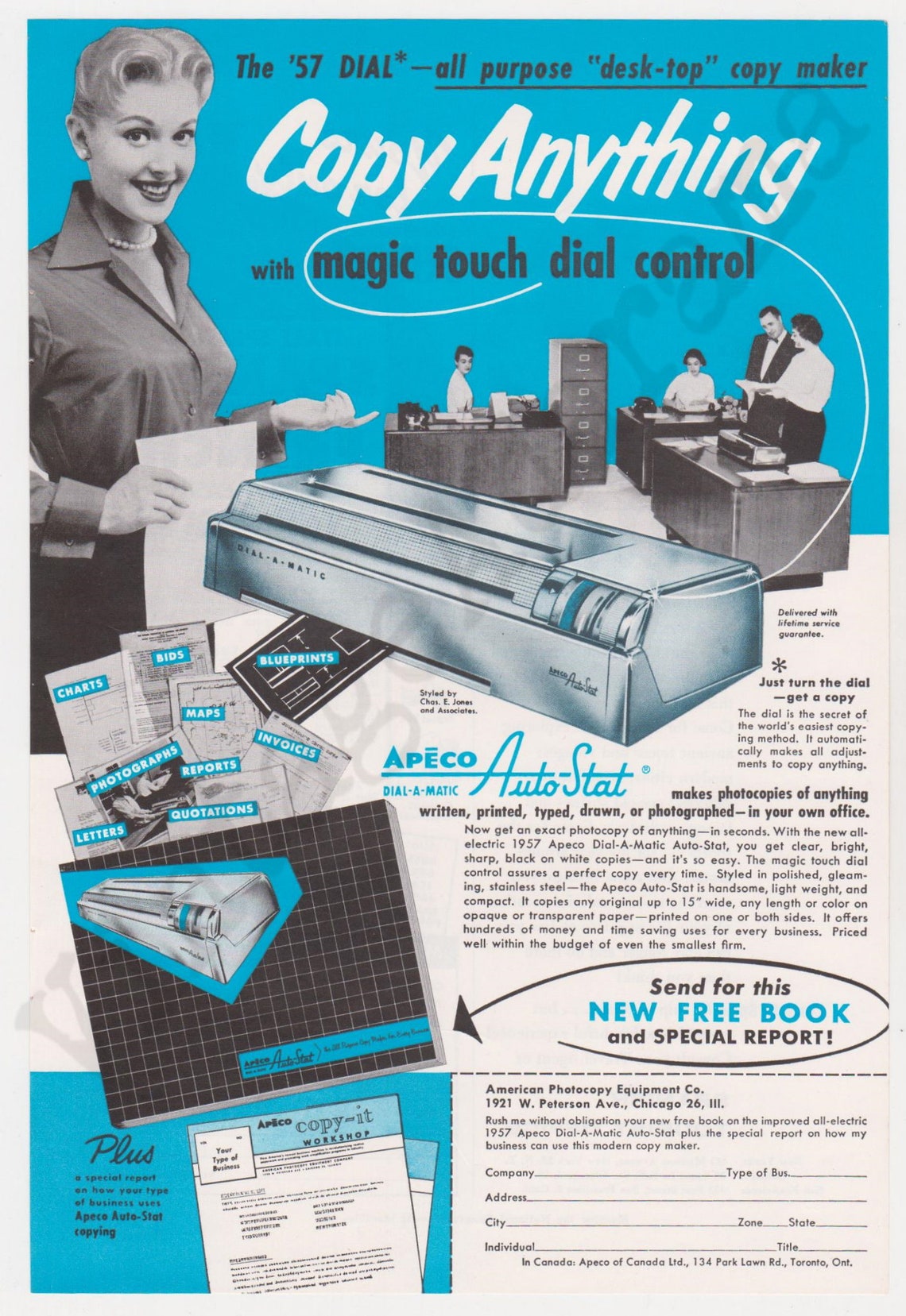 APECO Dial-a-matic Auto-stat Photocopier Original 1957 Vintage Print ...