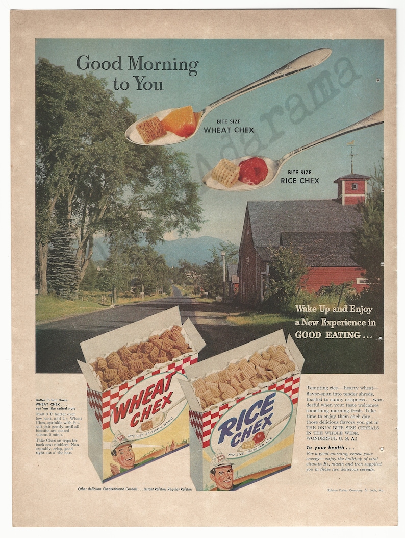 WHEAT & RICE CHEX Breakfast Cereal Original 1953 Vintage Extra Large ...