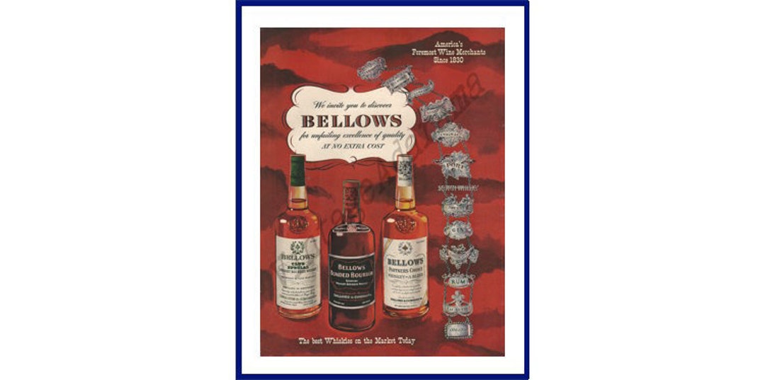 BELLOWS WHISKEY Original 1952 Vintage Extra Large Color Print ...