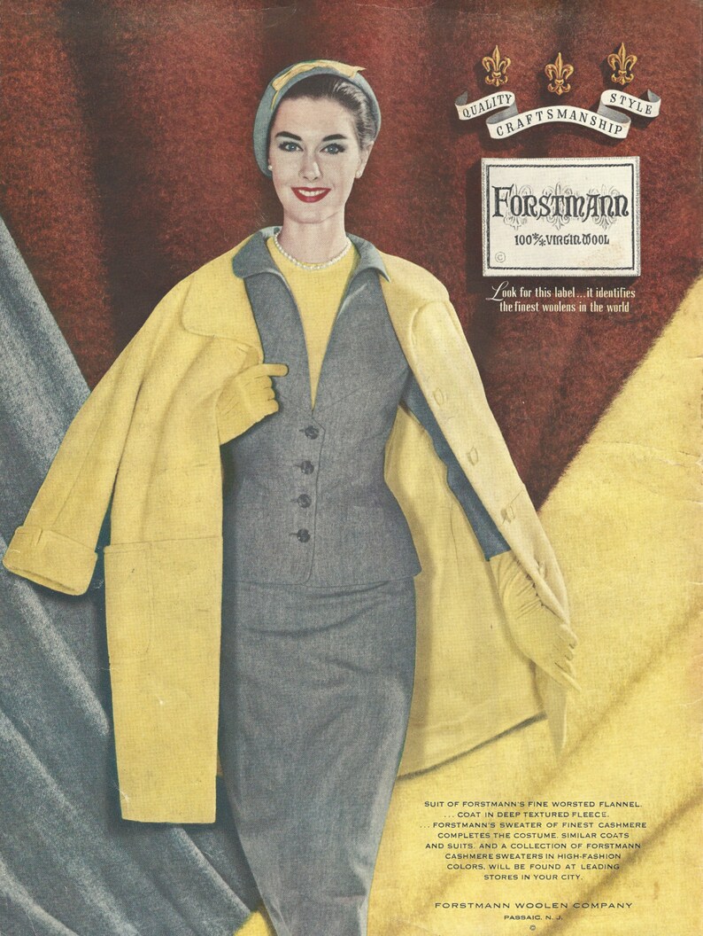 FORSTMANN WOOLEN CO. Original 1955 Vintage Extra Large Color Print Ad ...