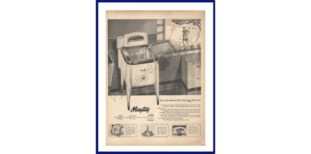 MAYTAG CLOTHES WASHER Original 1947 Vintage Extra Large Black & White ...