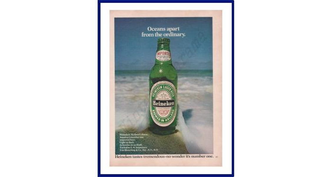 HEINEKEN LAGER BEER Original 1975 Vintage Color Print Advertisement ...