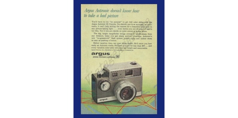Argus Autronic 35 Camera Original 1961 Vintage Color Print Ad | Etsy