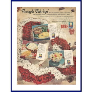 DOLE PINEAPPLE Original 1946 Vintage Extra Large Color Print ...