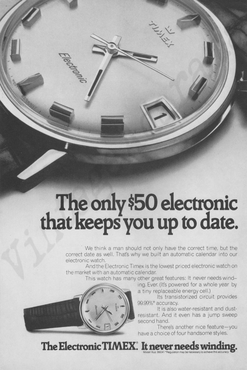 TIMEX WATCH Original 1970 Vintage Black & White Print Advertisement ...