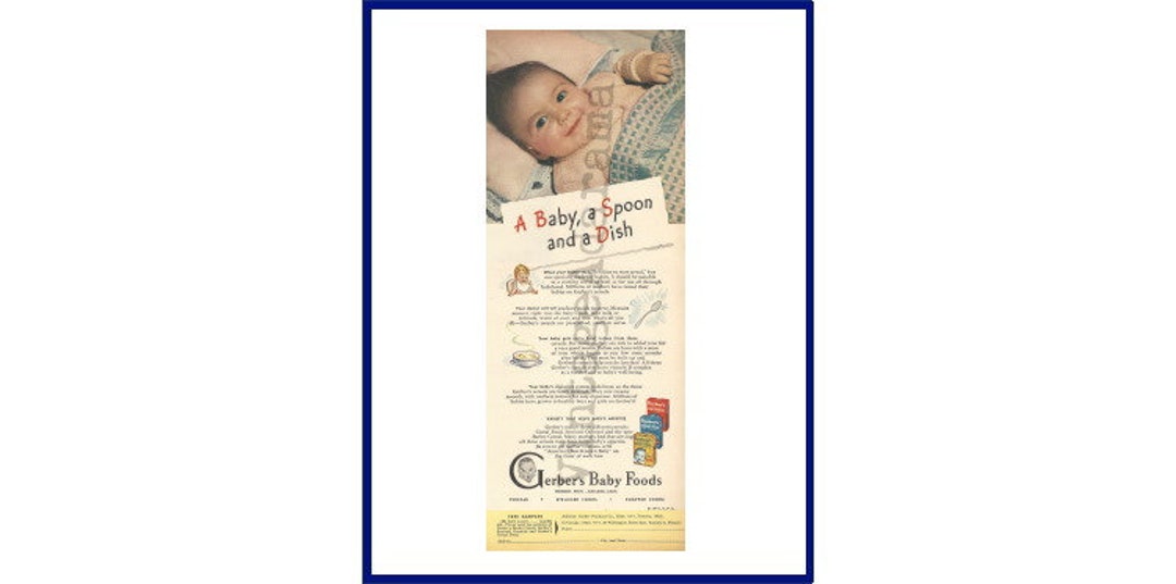 GERBER'S BABY FOODS Original 1947 Vintage Color Print Advertisement "a ...