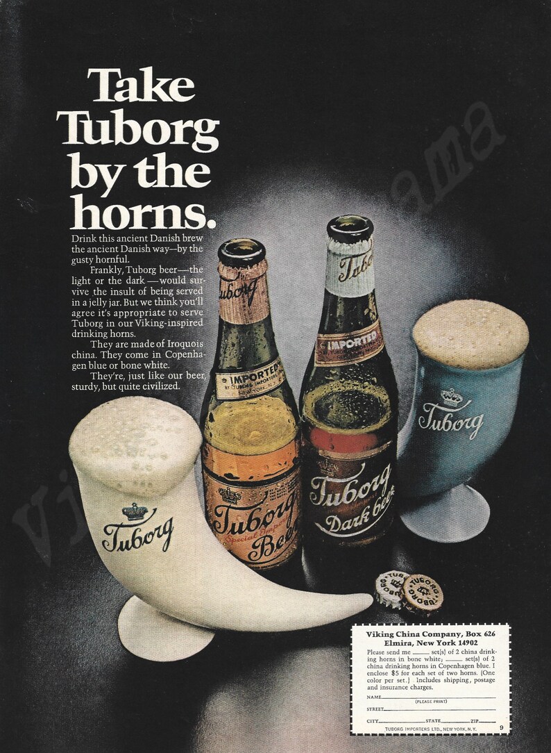 TUBORG BEER Original 1970 Vintage Color Print Advertisement take Tuborg ...