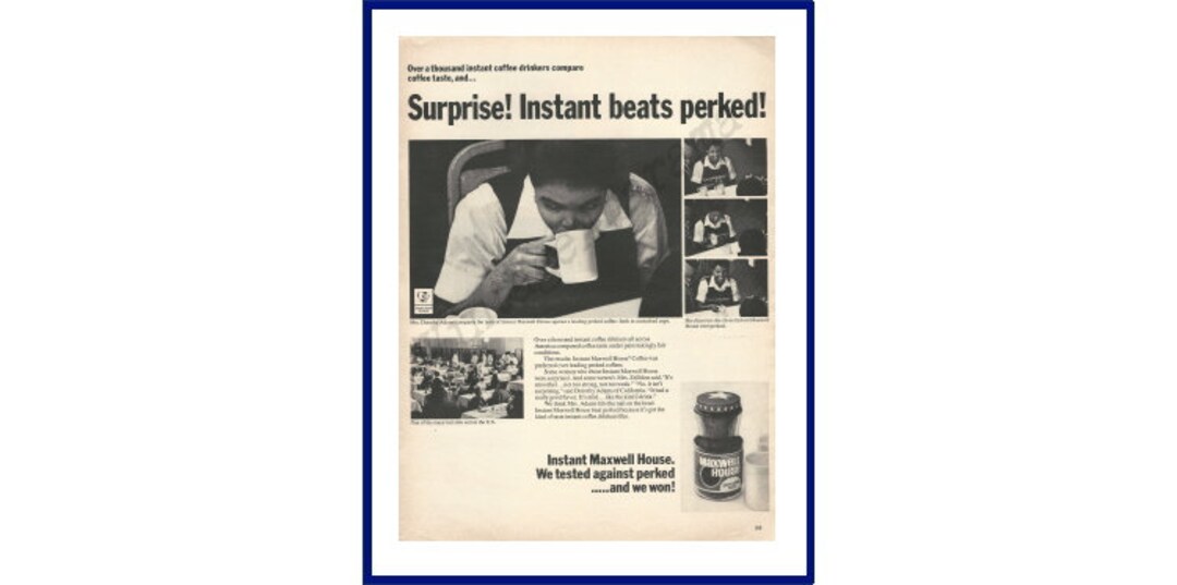 MAXWELL HOUSE Instant Coffee Original 1972 Vintage Extra Large Black ...