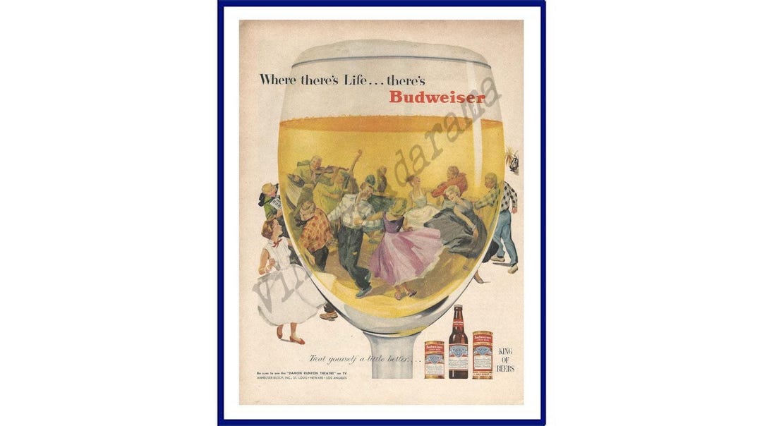 BUDWEISER BEER Original 1956 Vintage Extra Large Color Print ...