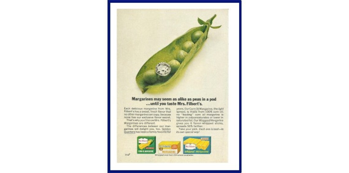 Mrs. Filbert's Margarine Original 1965 Vintage Color Print ...
