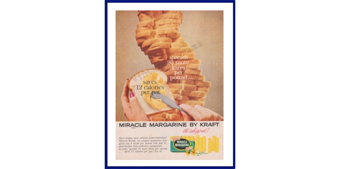 KRAFT MIRACLE MARGARINE Original 1960 Vintage Color Print Advertisement ...