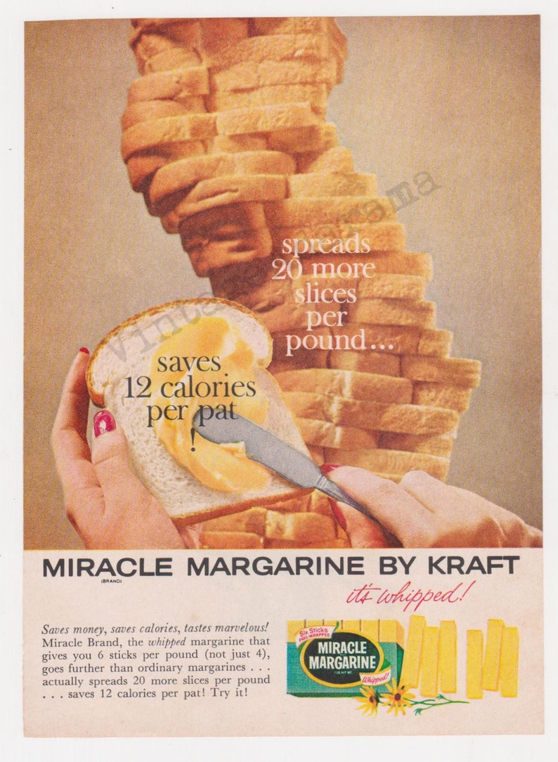 KRAFT MIRACLE MARGARINE Original 1960 Vintage Color Print Advertisement ...