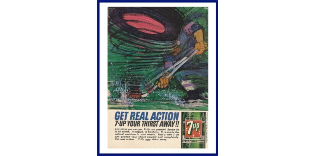 7-UP Original 1964 Vintage Color Print Advertisement "get Real Action 7 ...