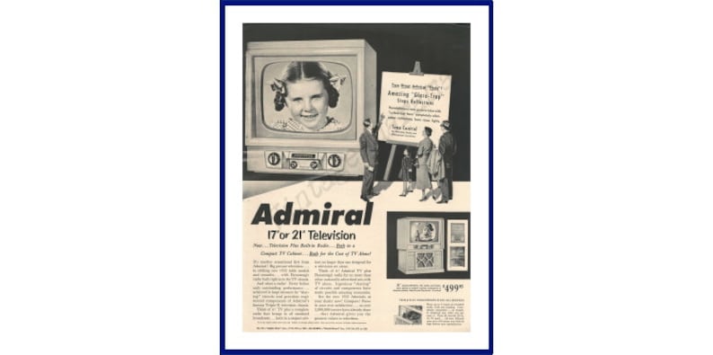 ADMIRAL TV Original 1952 Vintage Extra Large Black & White Print ...