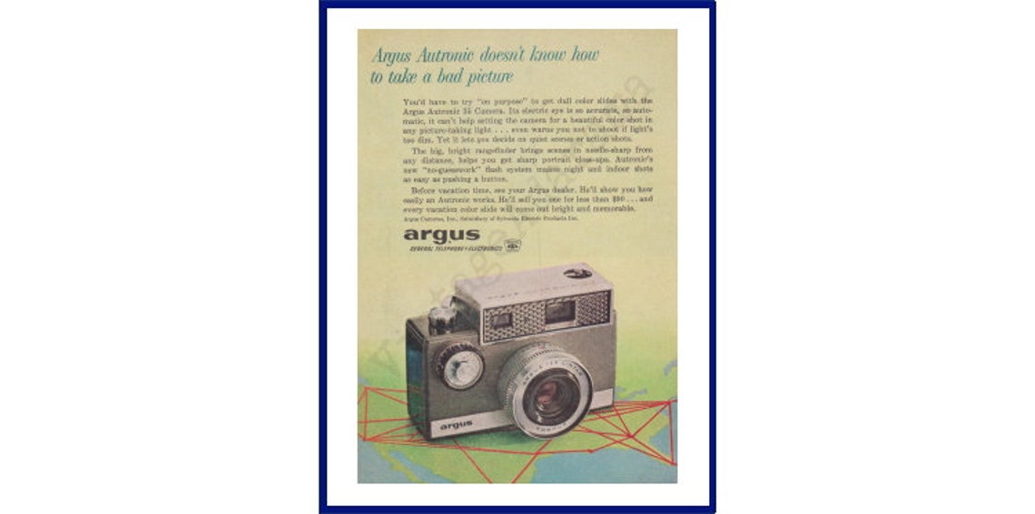 ARGUS Autronic 35 Camera Original 1961 Vintage Print Advertisement ...