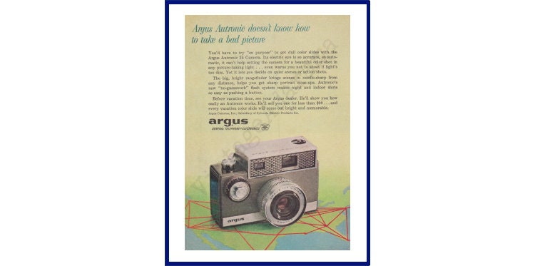 ARGUS Autronic 35 Camera Original 1961 Vintage Print Advertisement ...