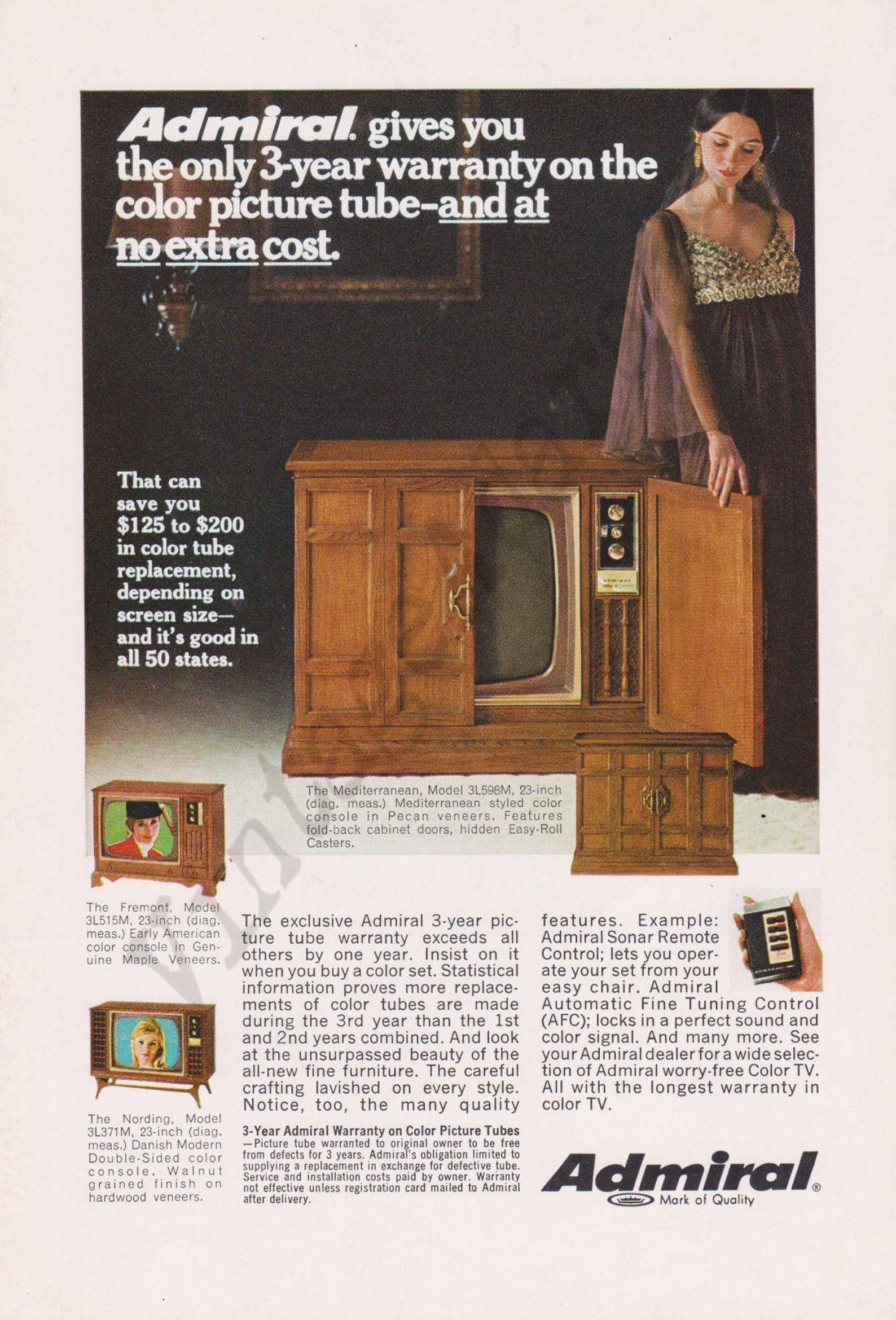 ADMIRAL COLOR Console TV Original 1969 Vintage Color Print ...