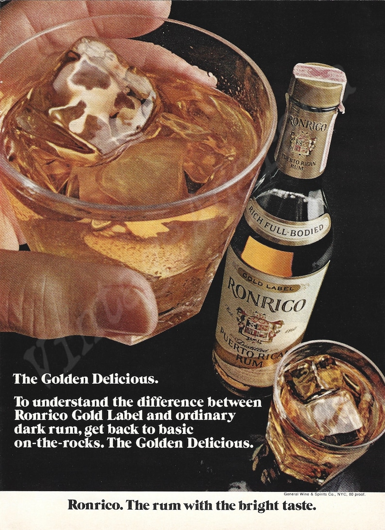 RONRICO PUERTO RICAN Gold Label Dark Rum Original 1972 Vintage Color ...