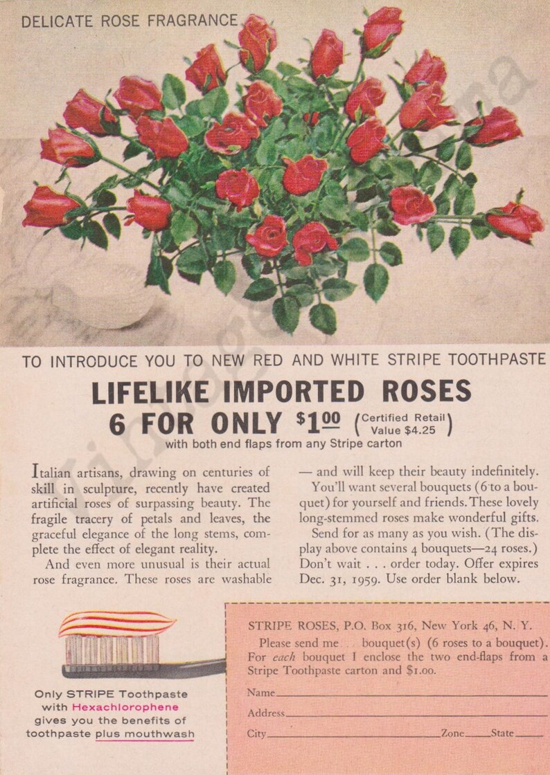 Red and White STRIPE TOOTHPASTE Original 1959 Vintage Color Print ...