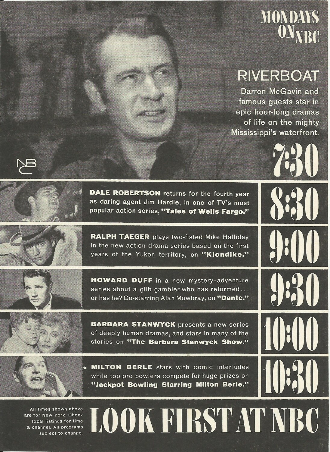 NBC TV Show Schedule Original 1960 Vintage Print Ad Monday | Etsy