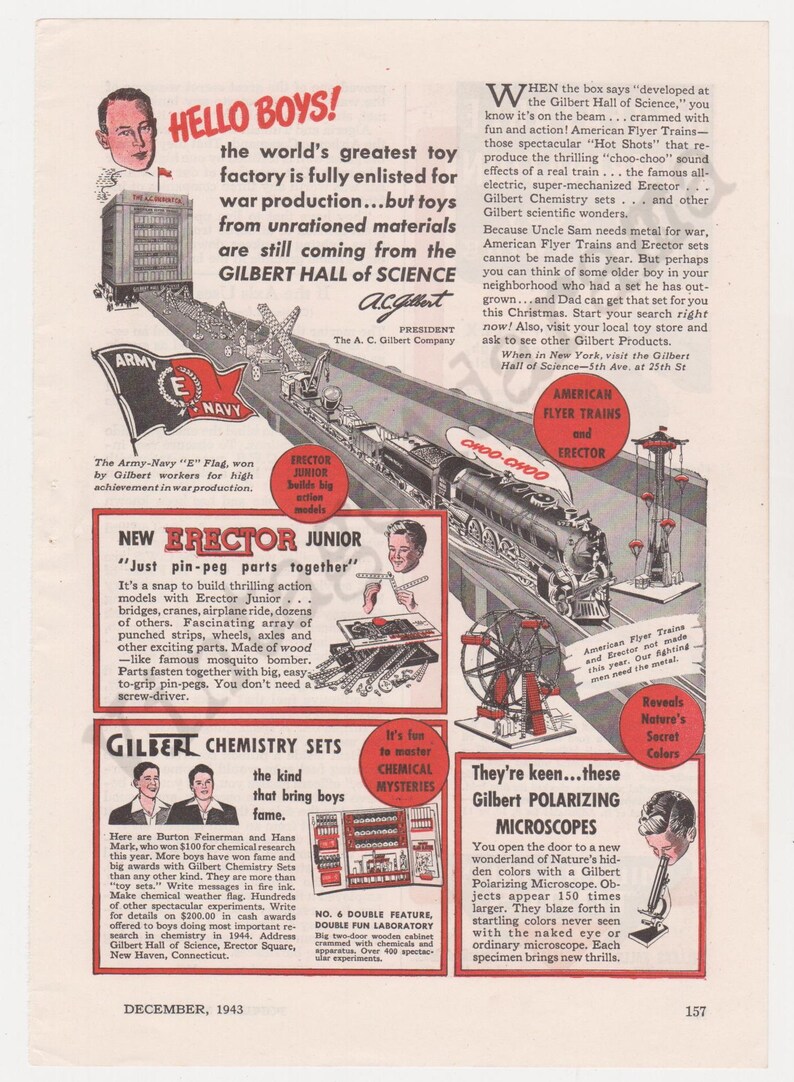 A. C. Gilbert Company Original 1943 Vintage Print Advertisement WWII ...