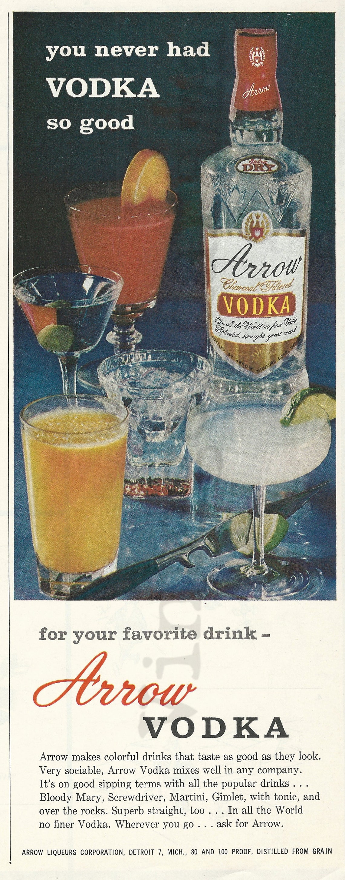 ARROW VODKA Original 1962 Vintage Color Print Advertisement - Etsy