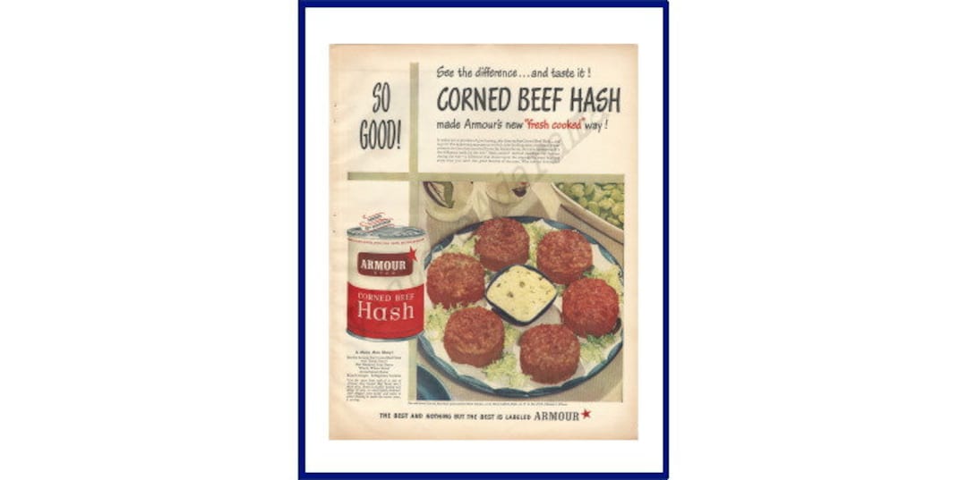 ARMOUR Corned Beef Hash Original 1947 Vintage Extra Large Color Print ...
