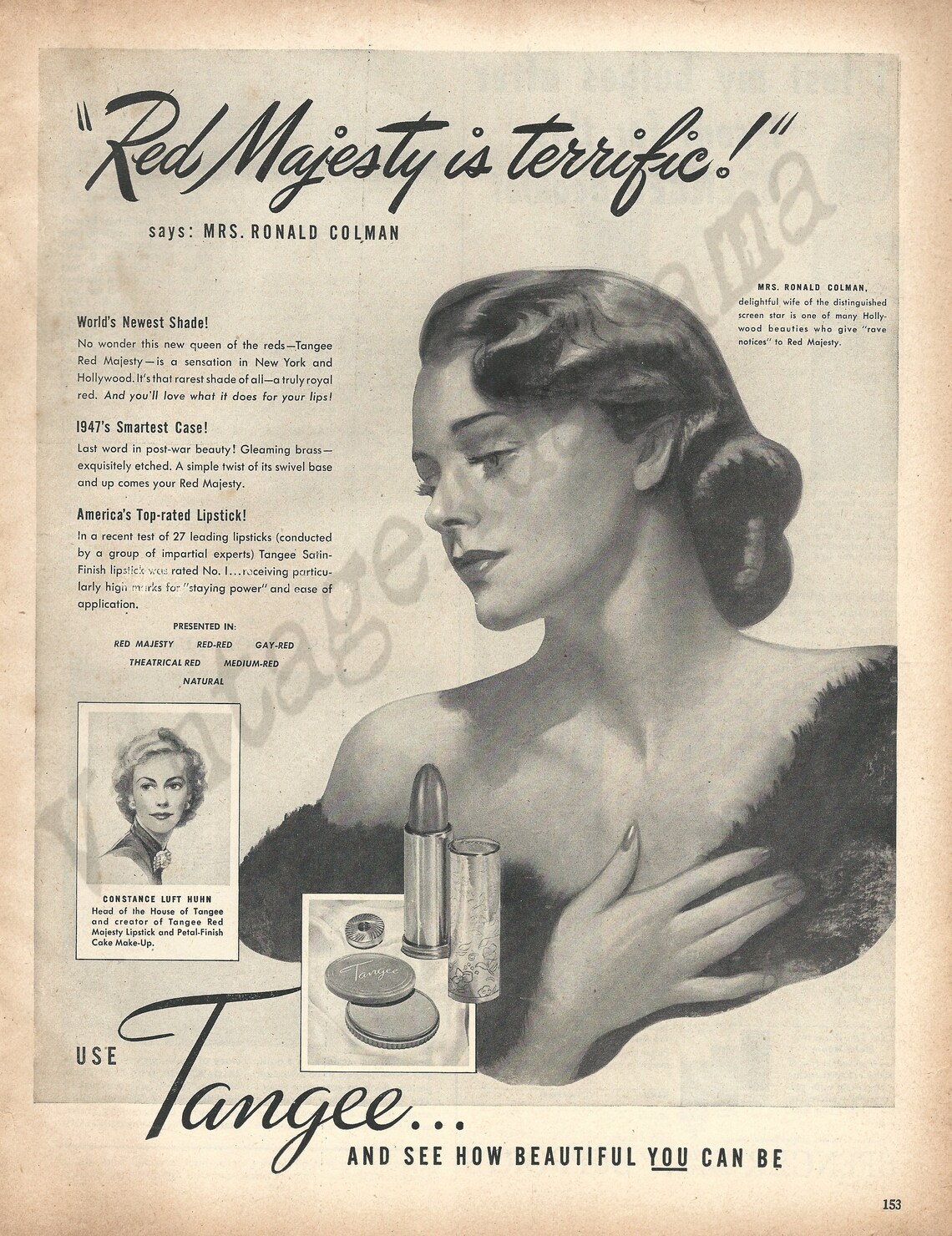 TANGEE LIPSTICK Original 1947 Vintage Black & White Print Advertisement ...