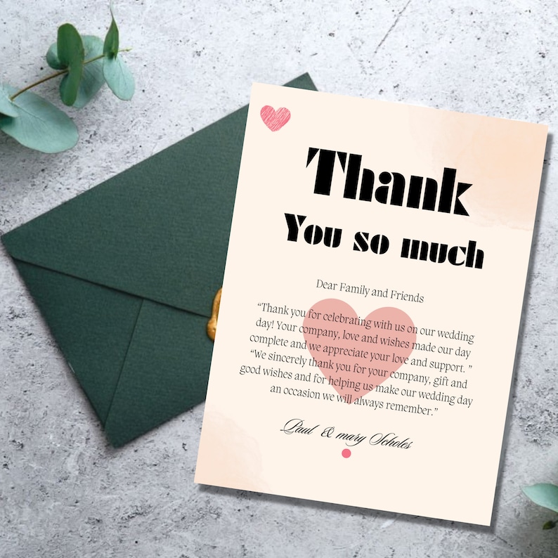 APPRECIATION CARD, WEDDING Thank You Card, Gratitude Card, Editable ...