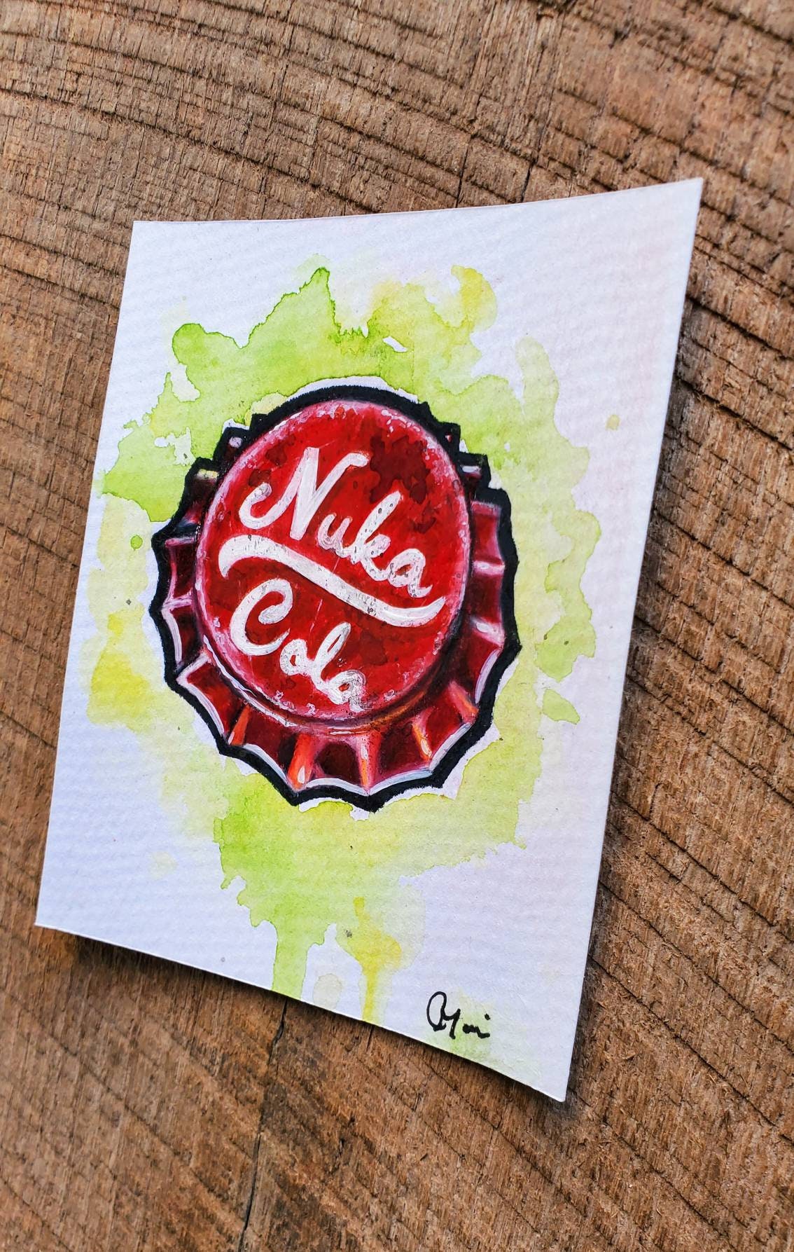 Nuka Cola Inspired Bottle Cap Illustration, 4x5 Inches, Mixed Media ...