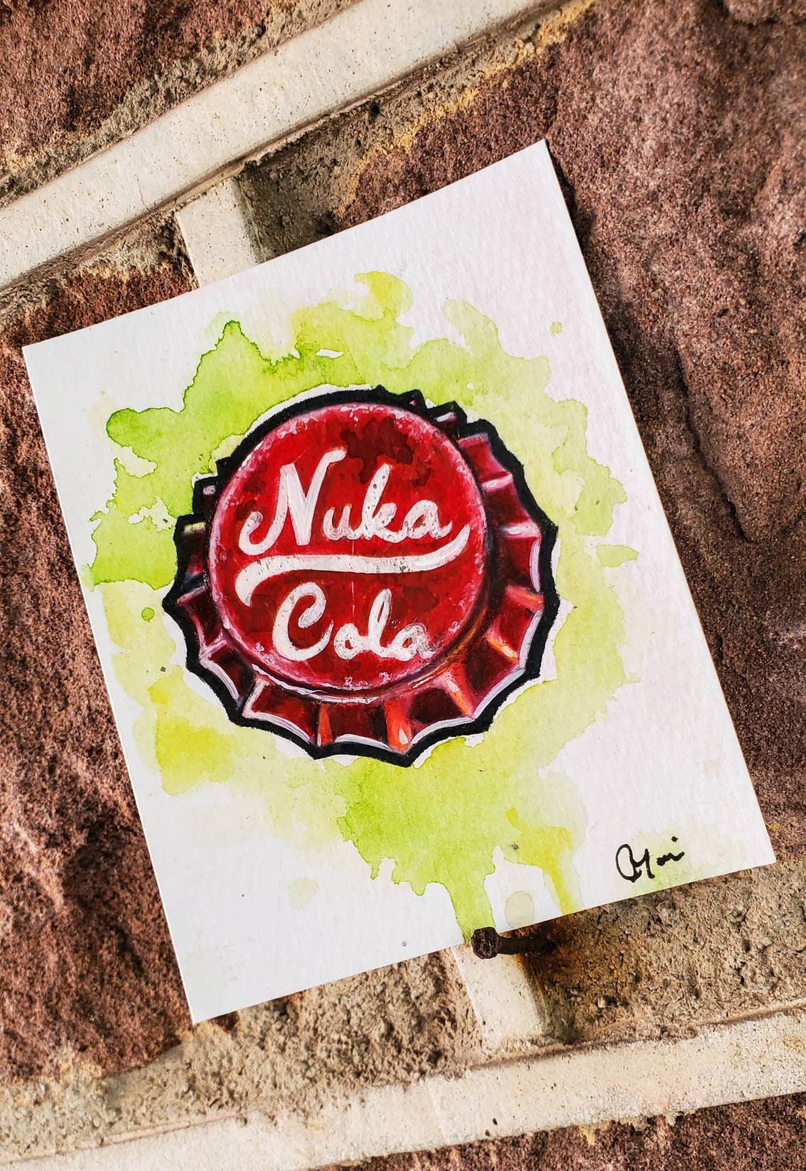 Nuka Cola Inspired Bottle Cap Illustration, 4x5 Inches, Mixed Media ...