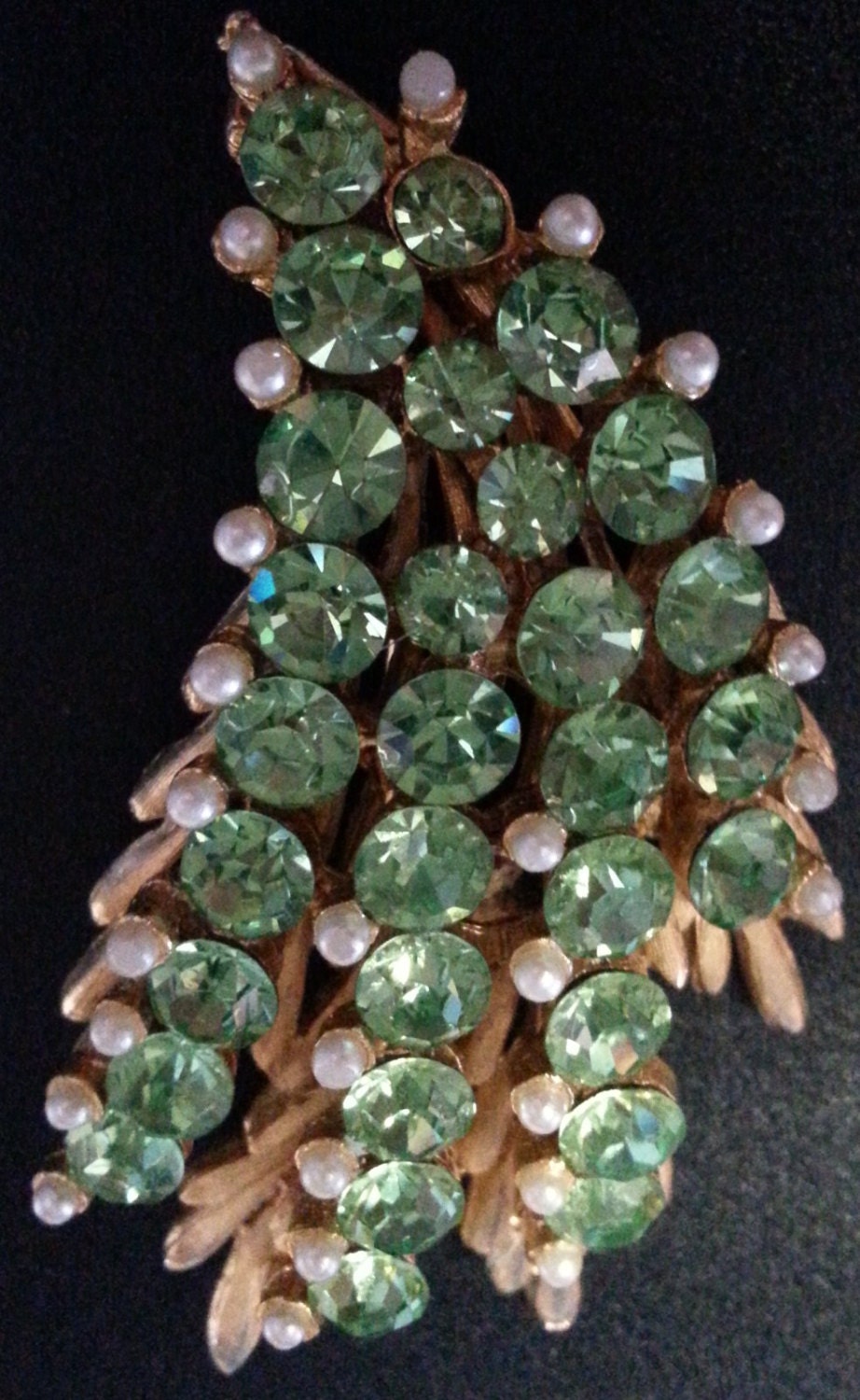 Brooch Stunning With Shiny Green Rhinestones and Pearls on a - Etsy