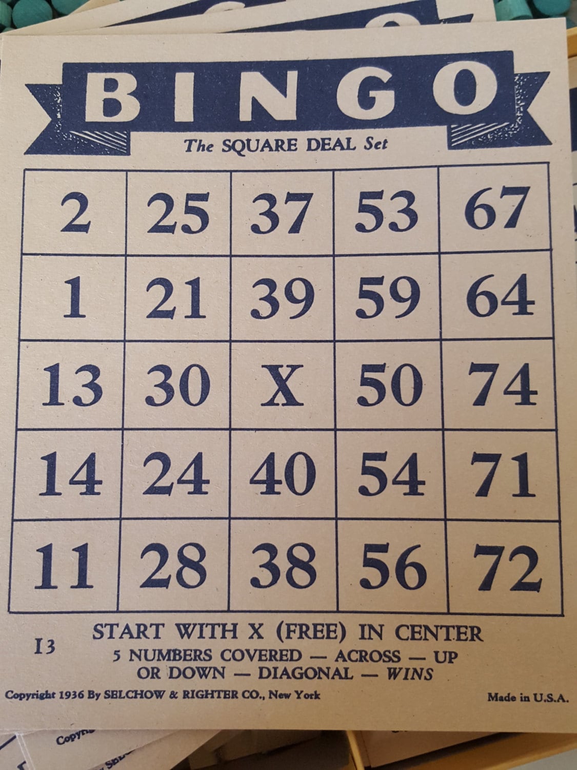 Bingo the Square Deal Set Mathematically Perfect by Selchow & Righter ...