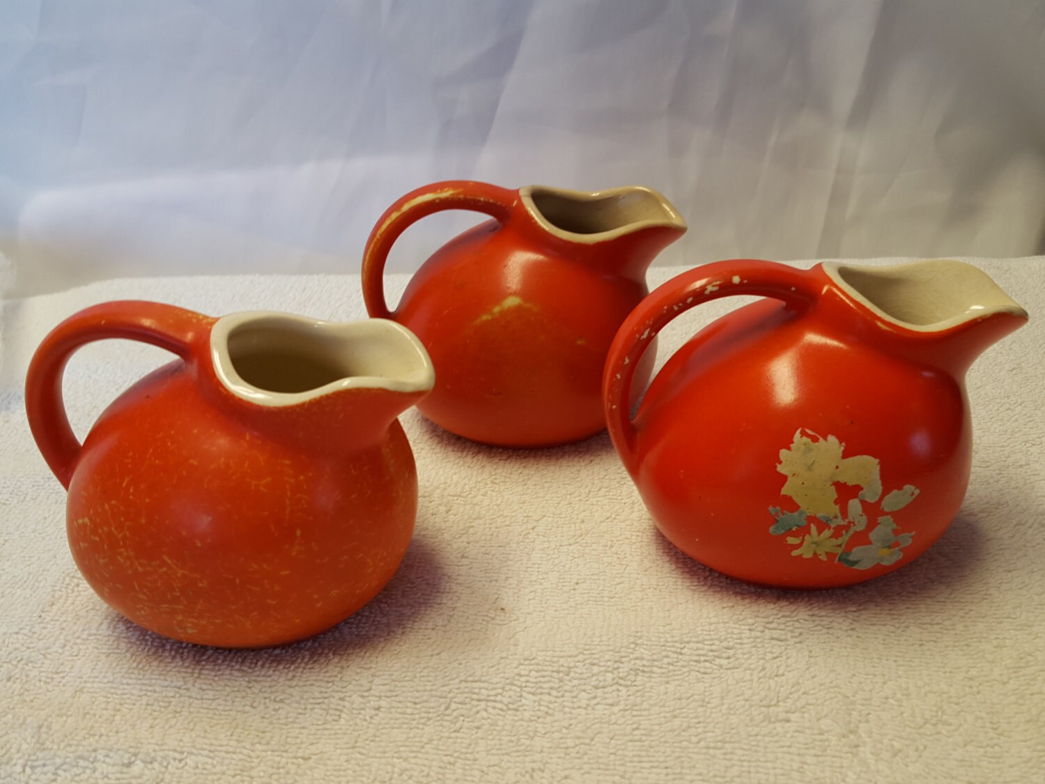 Ceramic Pitchers Three Small Red One With a Decal - Etsy