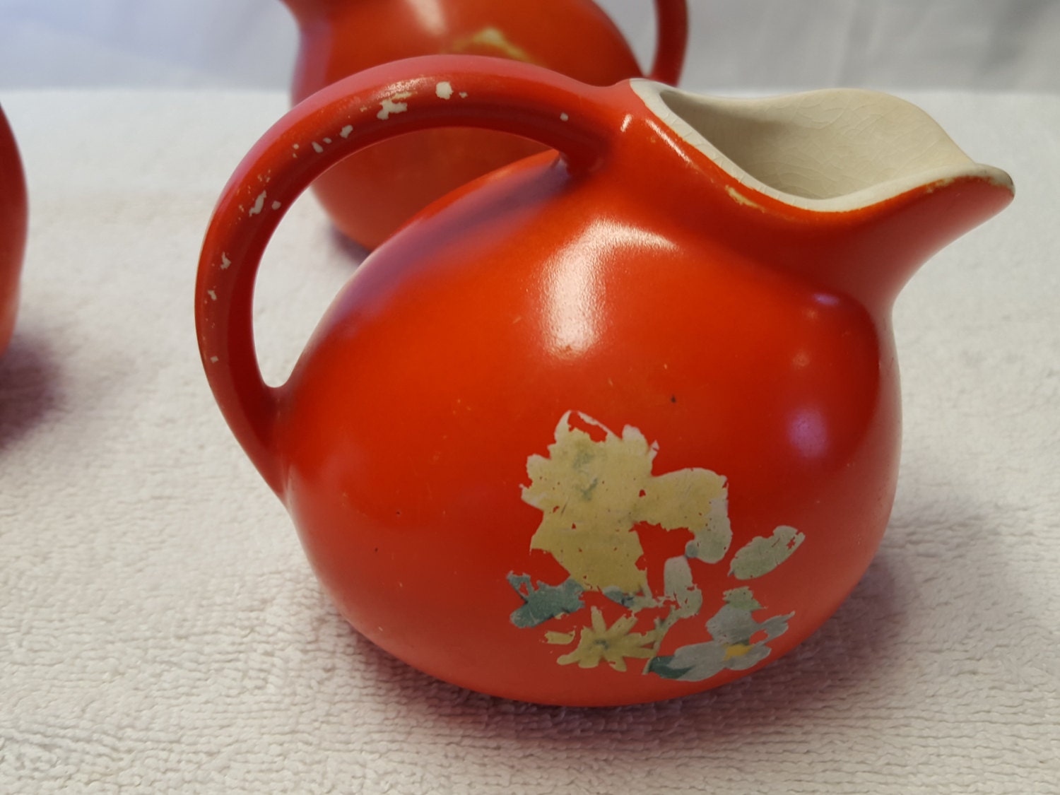 Ceramic Pitchers, Three Small Red, One With a Decal - Etsy