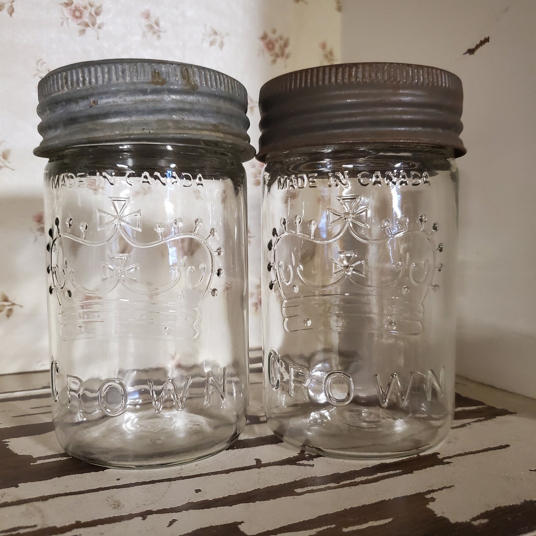 RARE 1950s Dated Crown Mason Jars Small Pint Sized Diamond D Base Clear ...