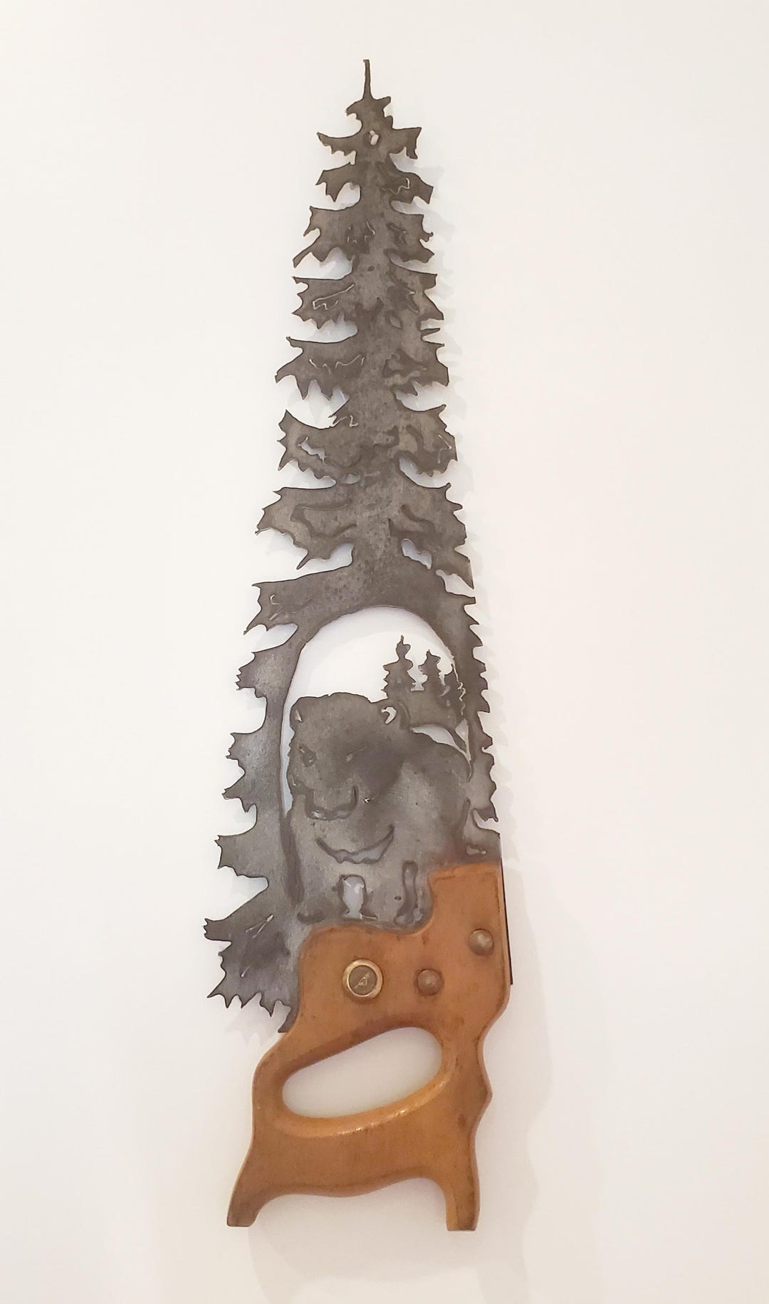 Bear & Pine Tree Vintage Saw Art, Home Cabin Decor Unisex Gift Hand Cut ...