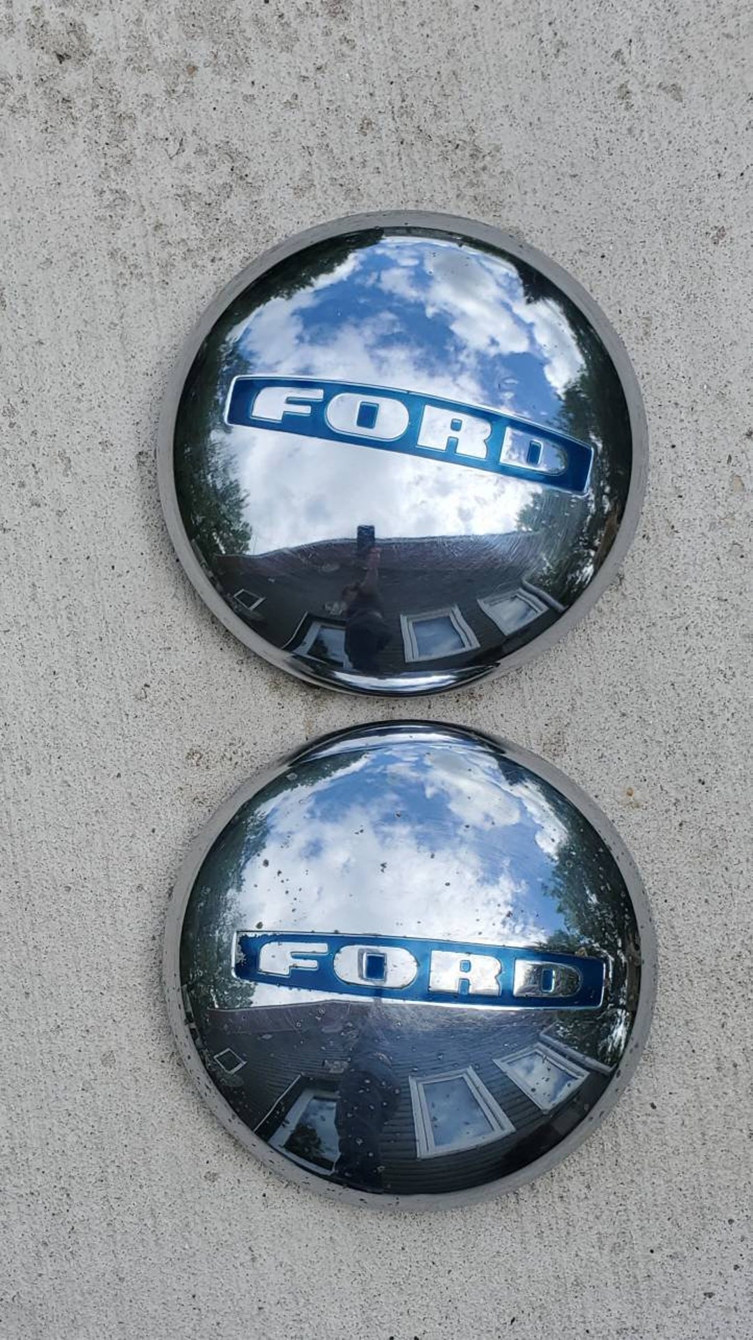 Vintage Ford Hubcap Chrome on Steel Blue Lettering Classic Car - Etsy ...