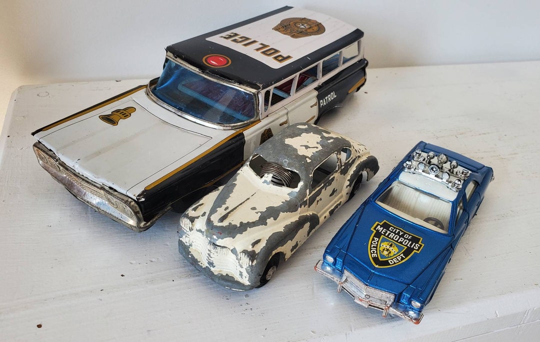 Police Car Lot Patrol Vintage Auto Pressed Metal and Die Cast Toys ...