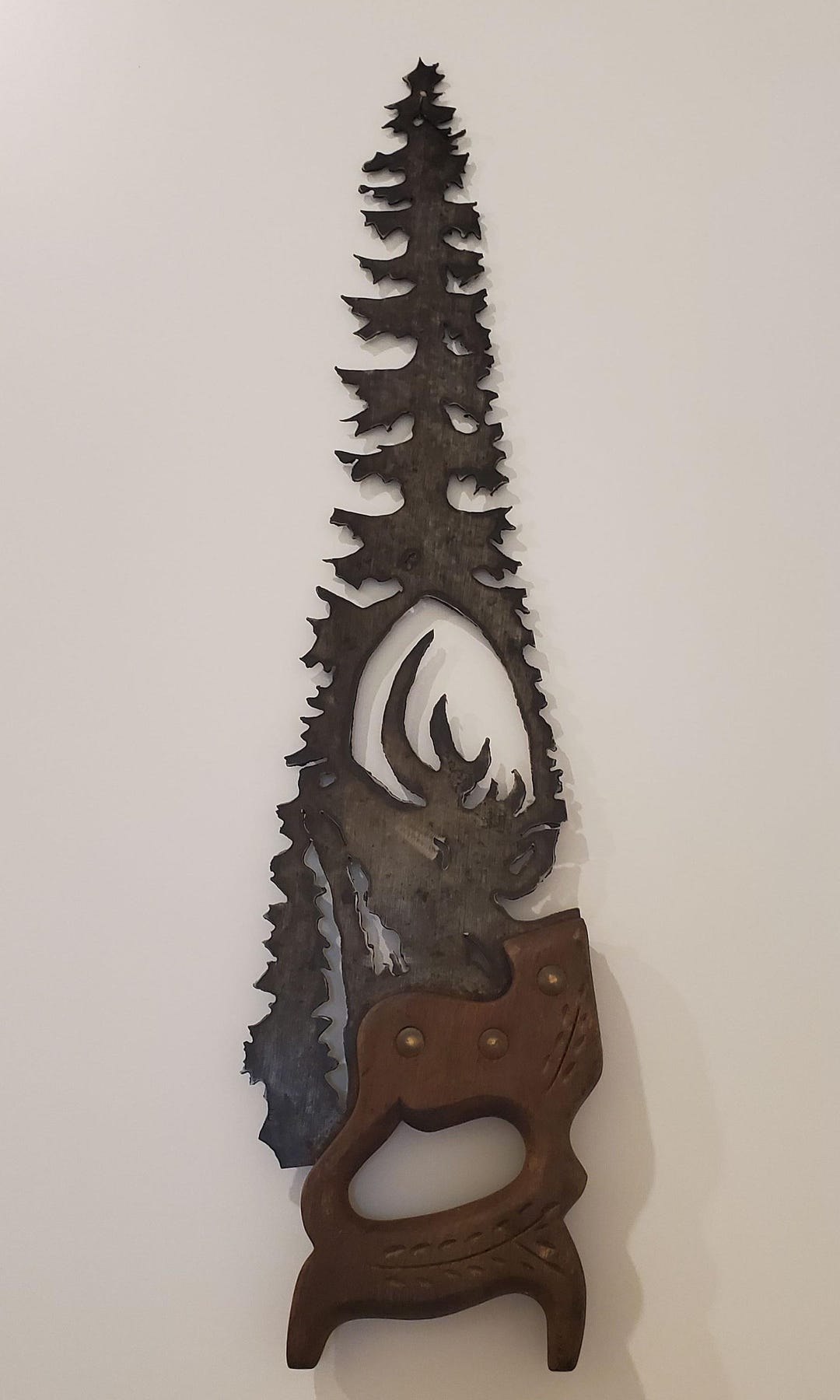 Rustic Deer Pine Tree Silhouette Saw Art Upcycled Tool Outdoorsman ...