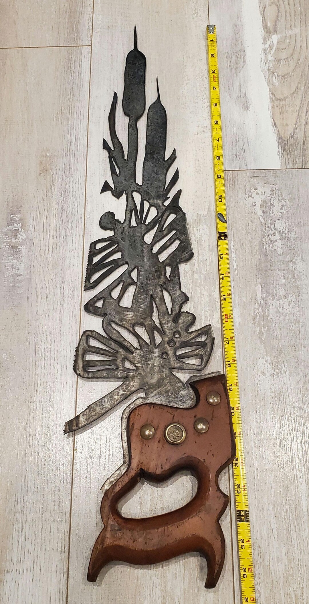 Dragonfly Bullrush Art on Saw Patio Fence Cottage Decor Vintage Metal ...